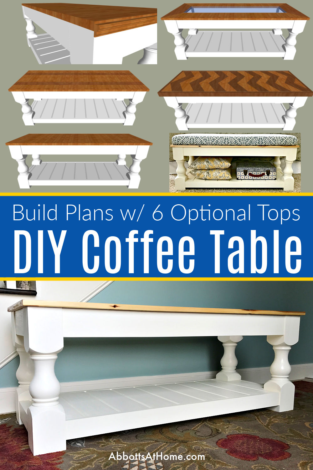 DIY Farmhouse Coffee Table with 6 Top Options and PDF Plans - Abbotts ...